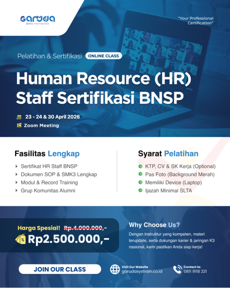 Pelatihan HR Staff Sertifikasi BNSP – Garuda QHSE Institution